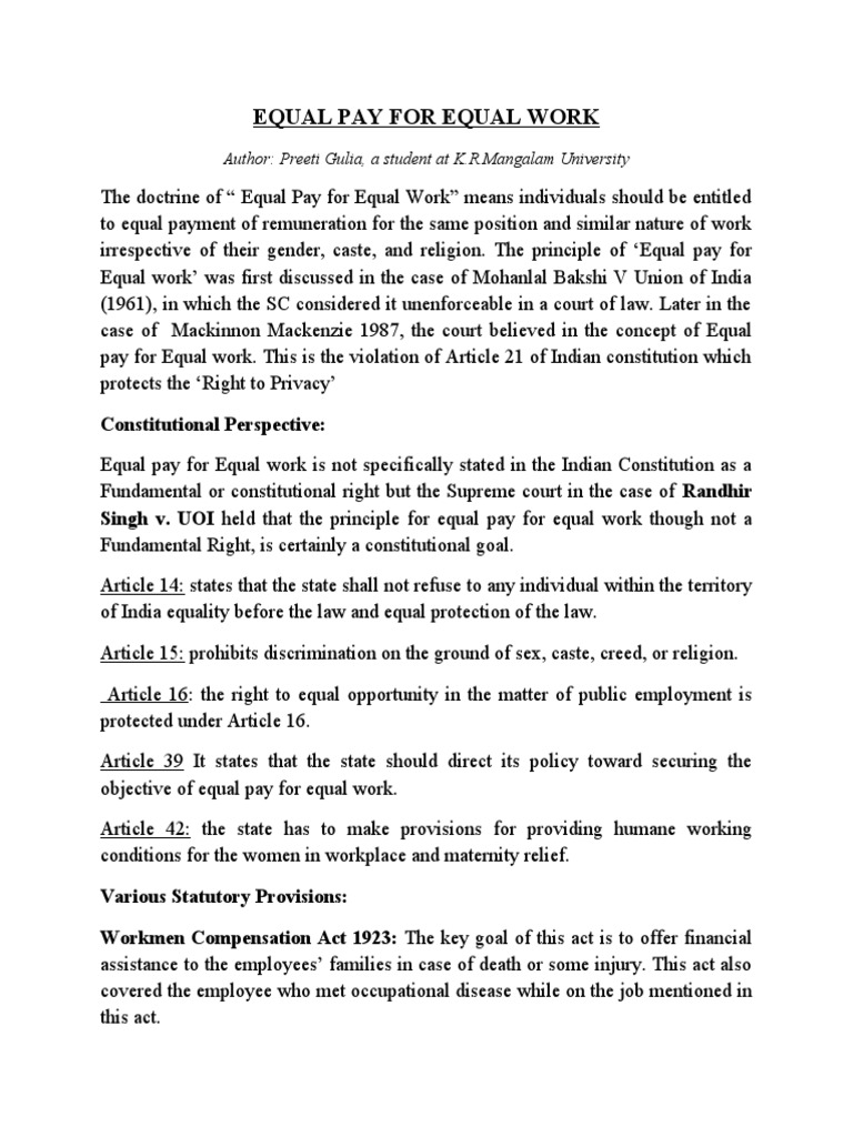 Equal Pay For Equal Work | PDF | Employment | Equal Pay For Equal Work