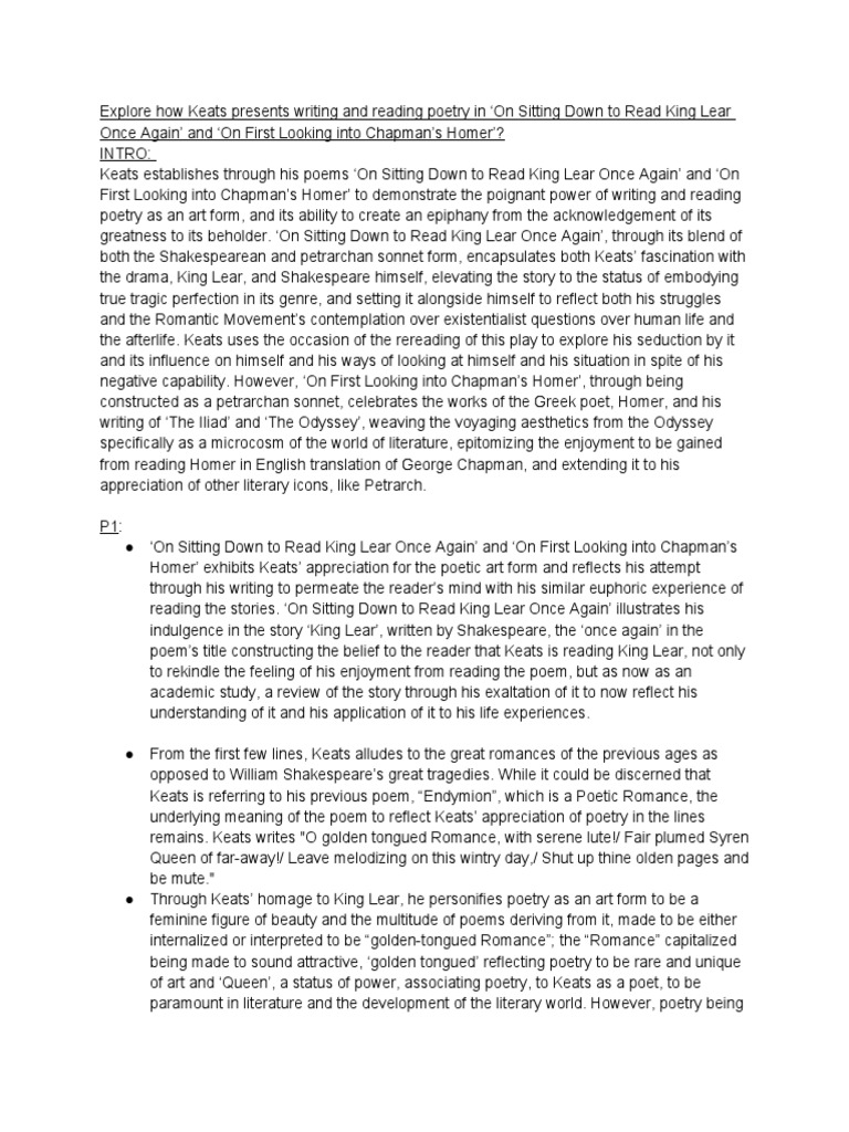 Explore How Keats Presents Writing and Reading Poetry in On Sitting ...
