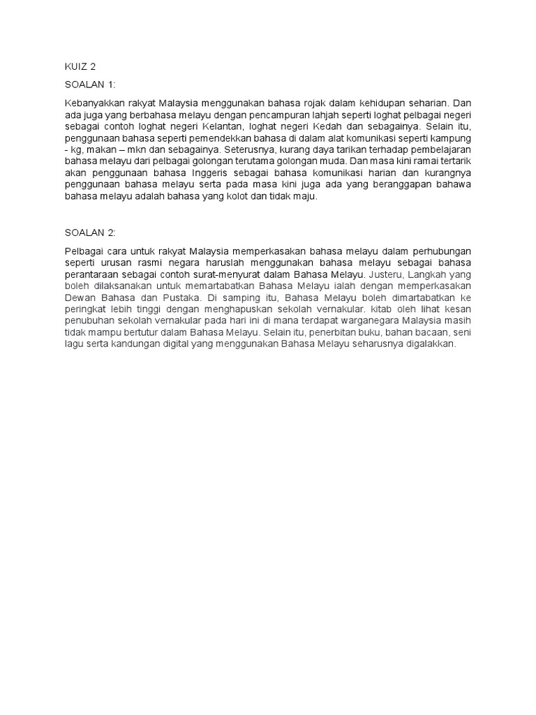 Kuiz 2 (Bahasa Melayu Kontekstual) | PDF
