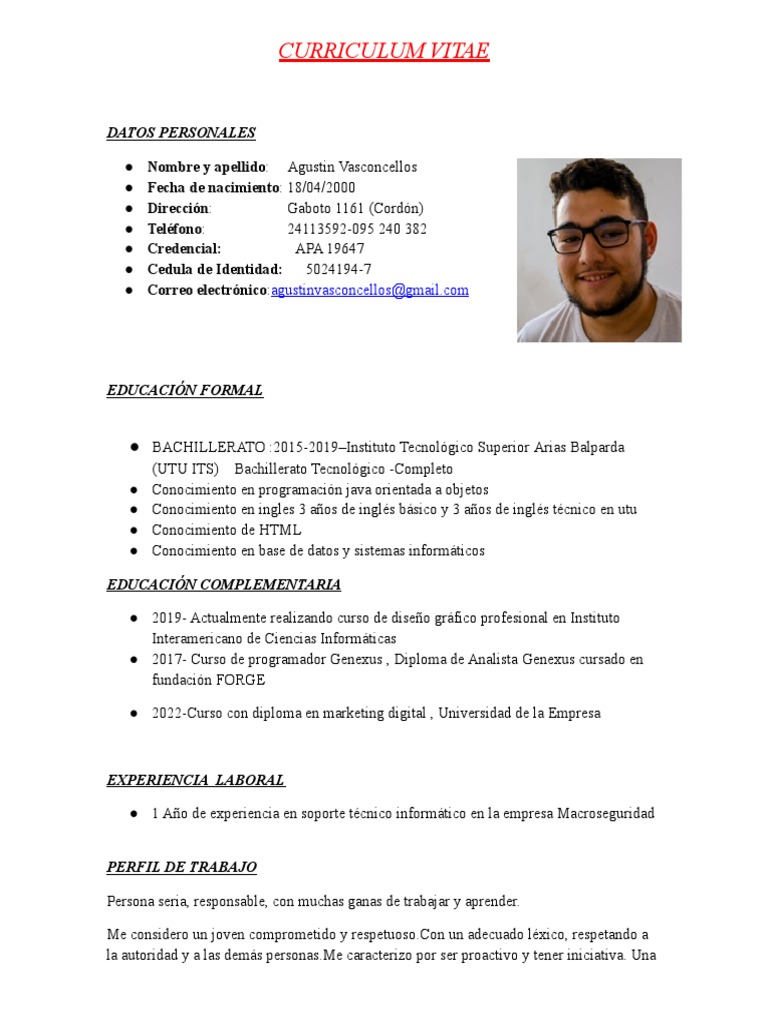 Curriculum Vitae: Datos Personales | PDF