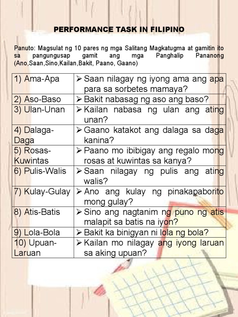 Performance Task in Filipino | PDF