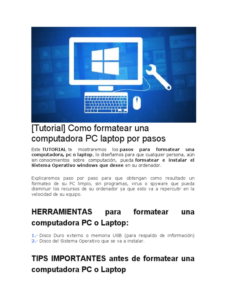 Tutorial Formateo PC | PDF | Archivo de computadora | Microsoft Windows