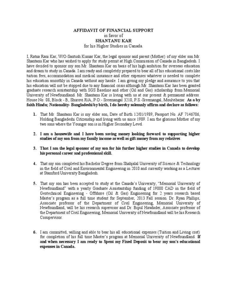 AFFIDAVIT OF FINANCIAL SUPPORT - Mom | PDF | Affidavit