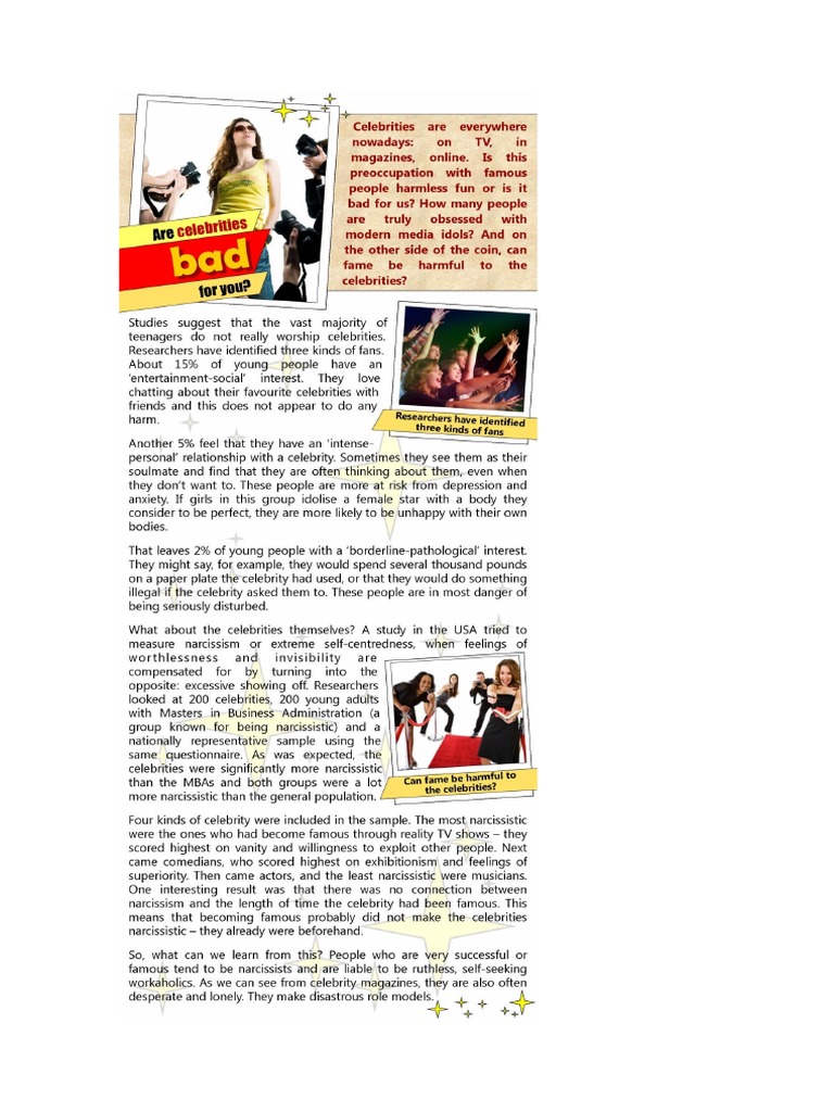 Are Celebrities Bad For Us Reading B2 | PDF | Cognitive Science | Psychology