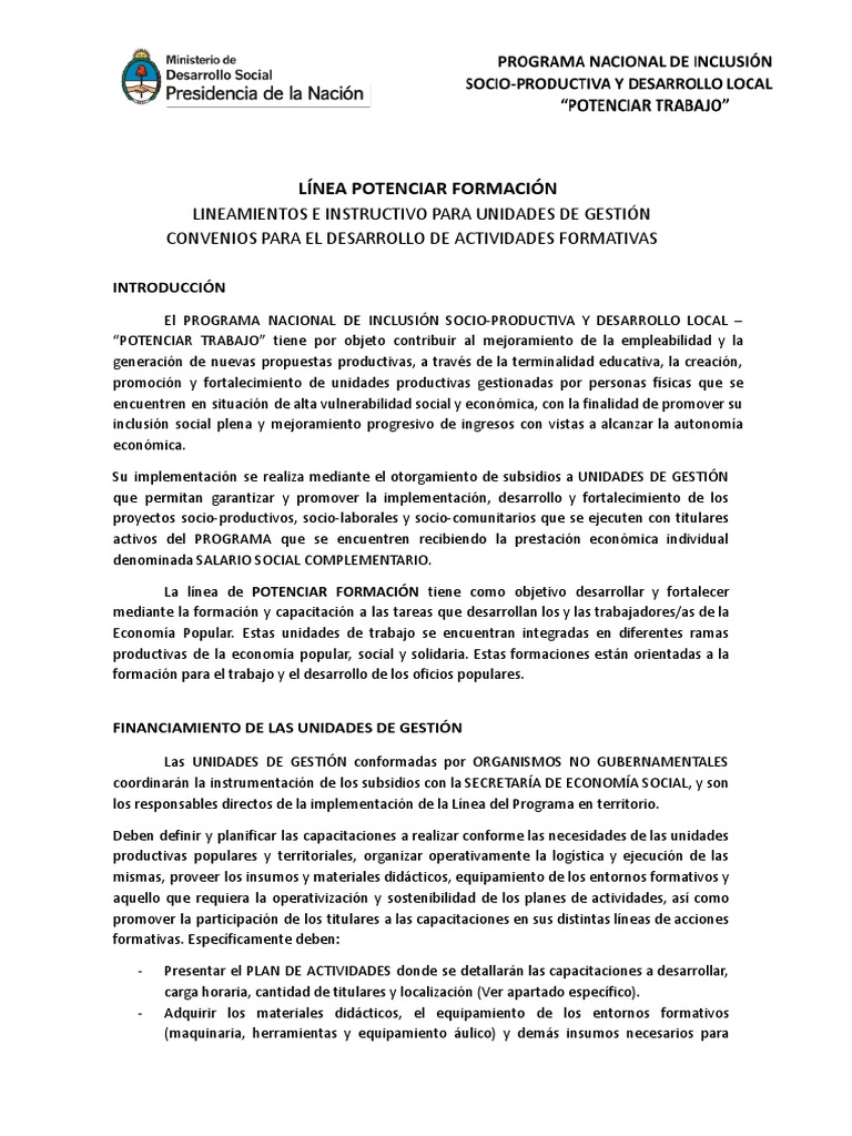 LINEAMIENTOS E INSTRUCTIVO PARA UG - POTENCIAR FORMACI+ôN | PDF ...