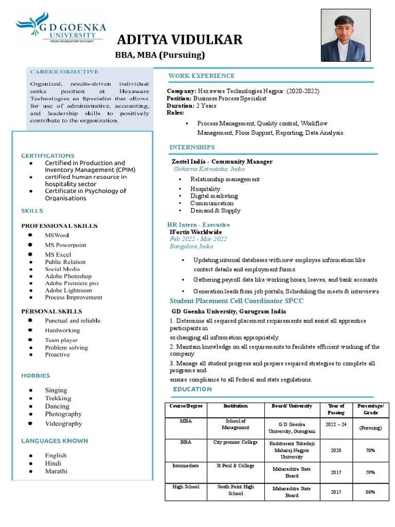 Resume Template (With Work Ex and Certifications) | PDF | Internship ...