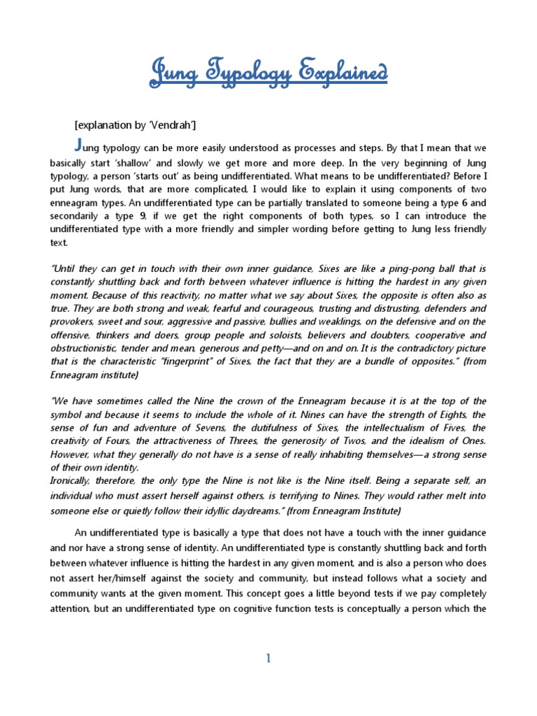 Jung Typology Explained | PDF | Personality Type | Extraversion And ...