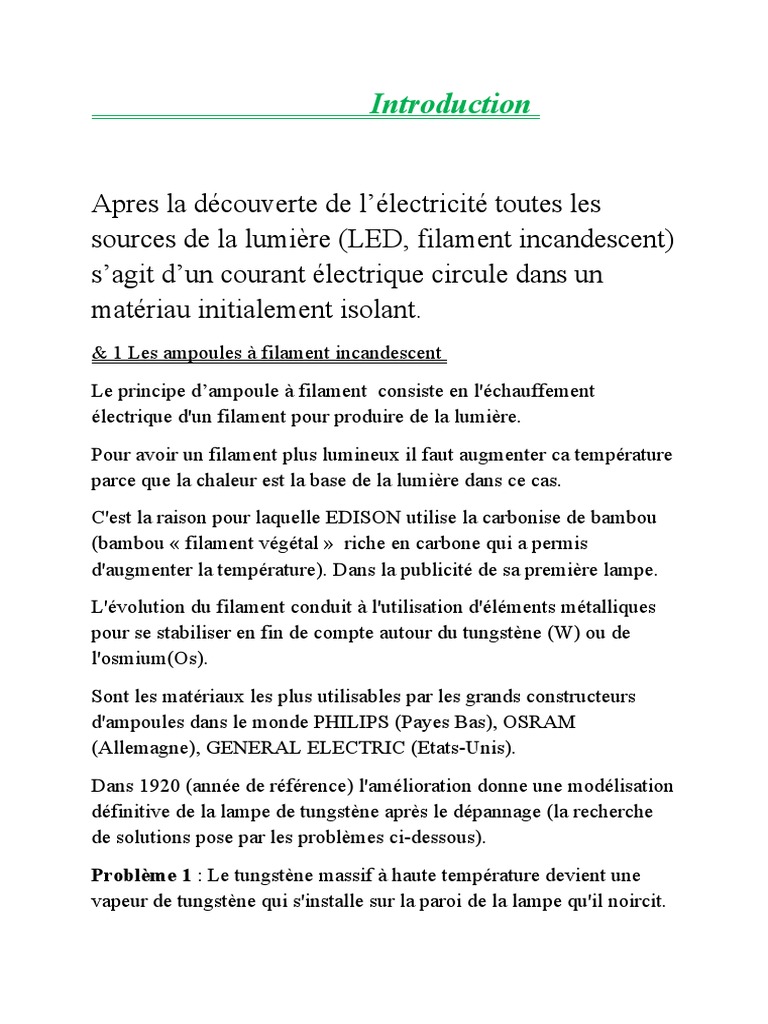 Le Filament | PDF | Lampe à incandescence | Tungstène