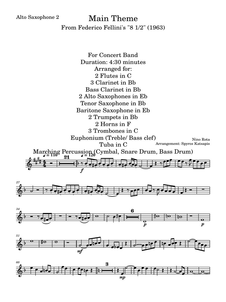 Main Theme: Alto Saxophone 2 | PDF | Clef | Classical Music Groups