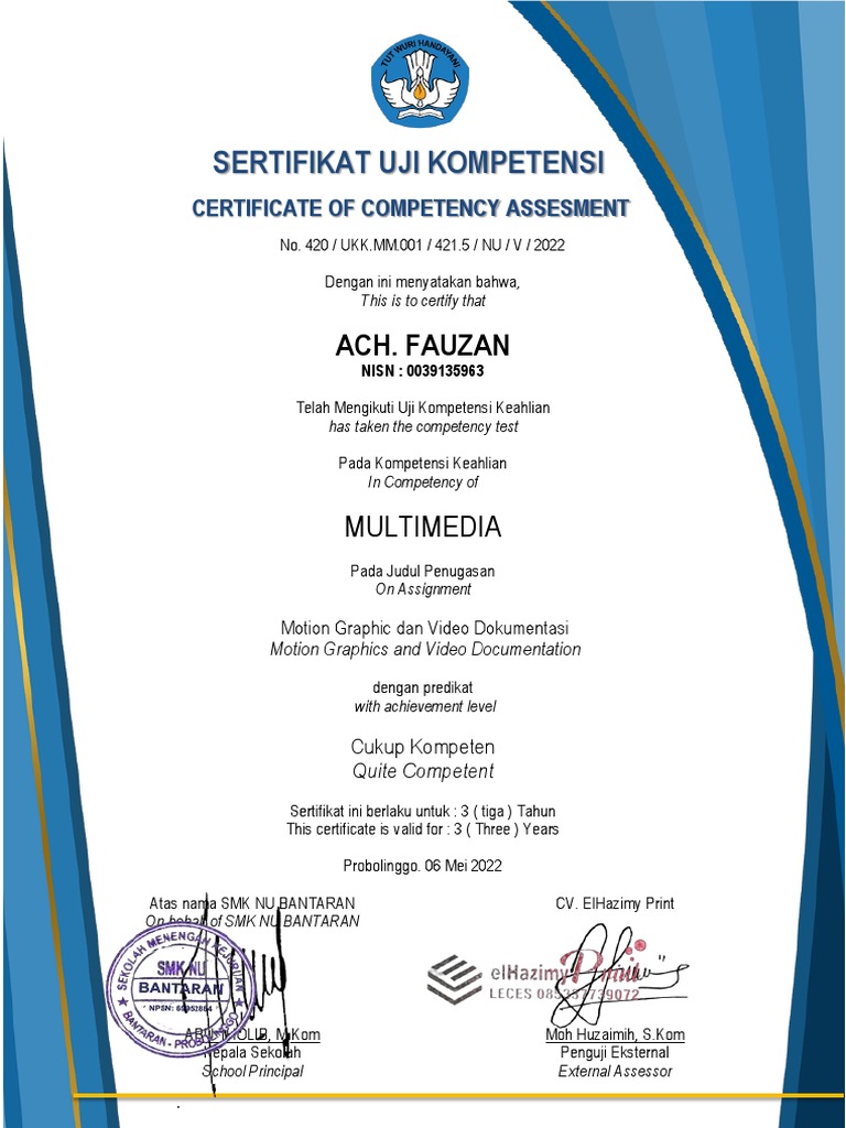 Format Sertifikat UKK | PDF