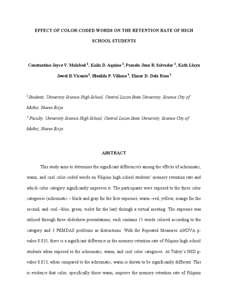 Effect of Color Coded Words On The Retention Rate of High School ...