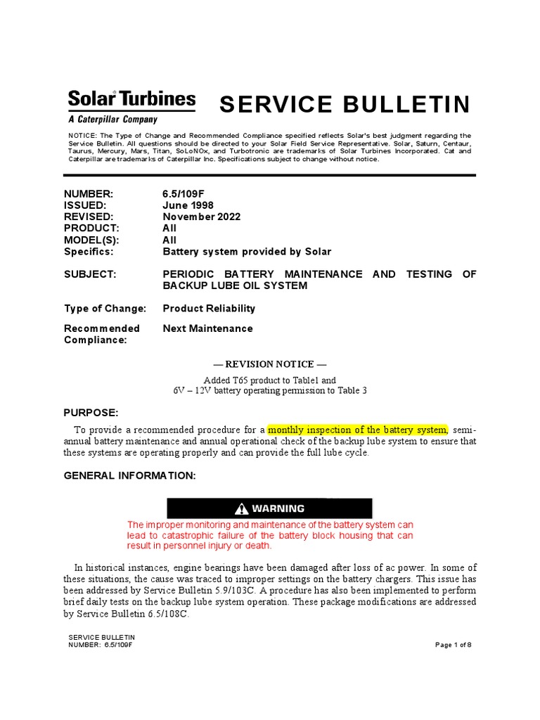 Service Bulletin: - Revision Notice - Added T65 Product To Table1 and ...