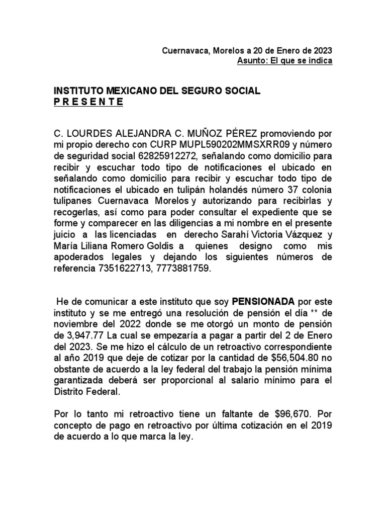 Escrito Alejandra Imss | PDF