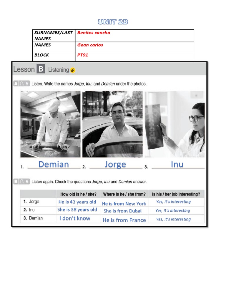 Workbook Unit 2 Lesson B | PDF