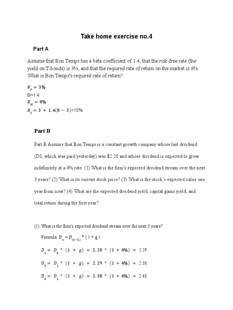 Take Home Exercise No.4: Part A | PDF | Preferred Stock | Stocks