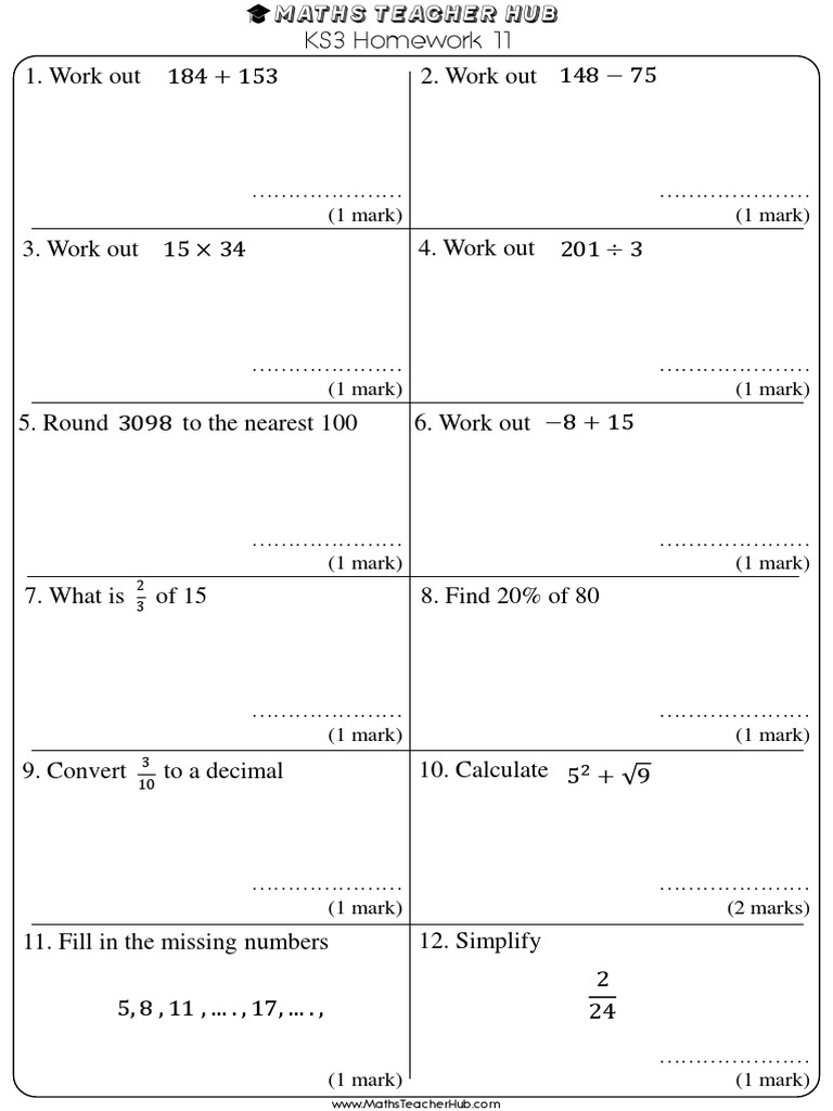 KS3 Basic Skills Homework 11 - MathsTeacherHub | PDF | Geometry ...
