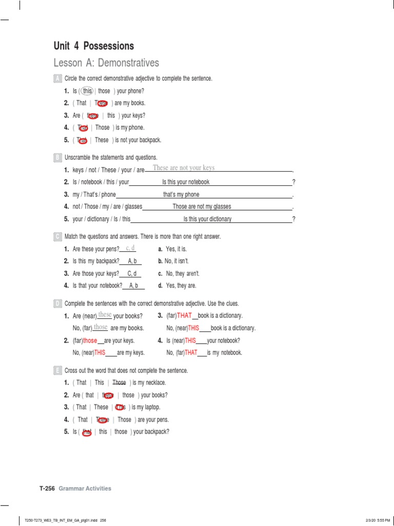 World English 3e Level Intro Grammar Activities Unit 4 Lesson A | Download Free PDF | Linguistic ...