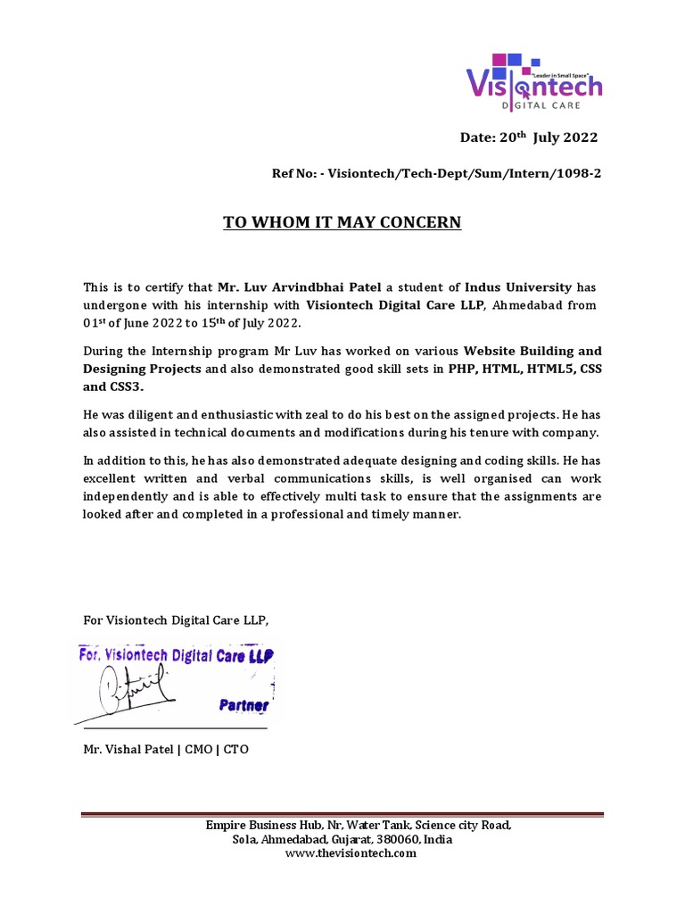 MR Luv Patel Internship Certificate-2 | PDF MR Luv Patel Internship Certificate-2 | PDF