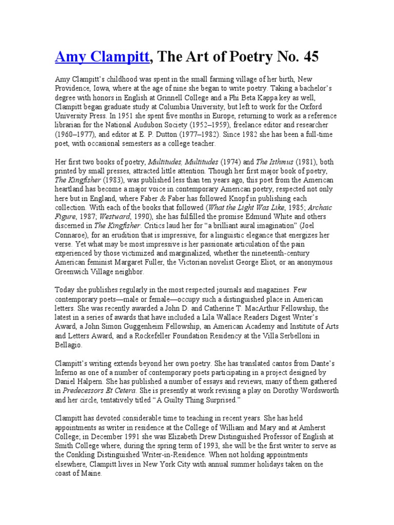 Amy Clampitt Paris Review | PDF | Poetry