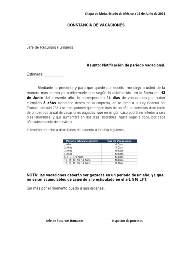 Constancia de Vacaciones | PDF