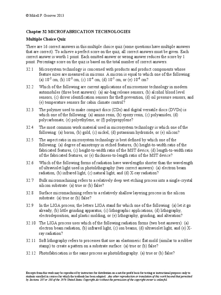Chapter 32 of Mikell P Groover: Principles of Modern Manufacturing, 5th ...