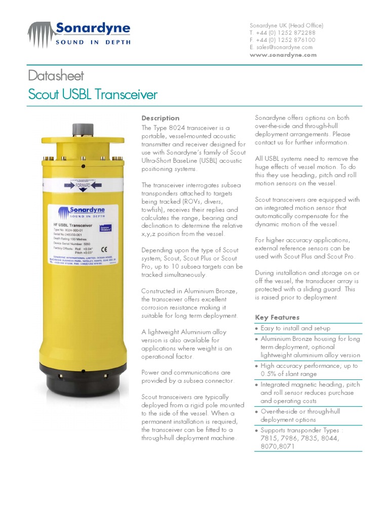 Datasheet: Scout USBL Transceiver | PDF | Physical Sciences ...