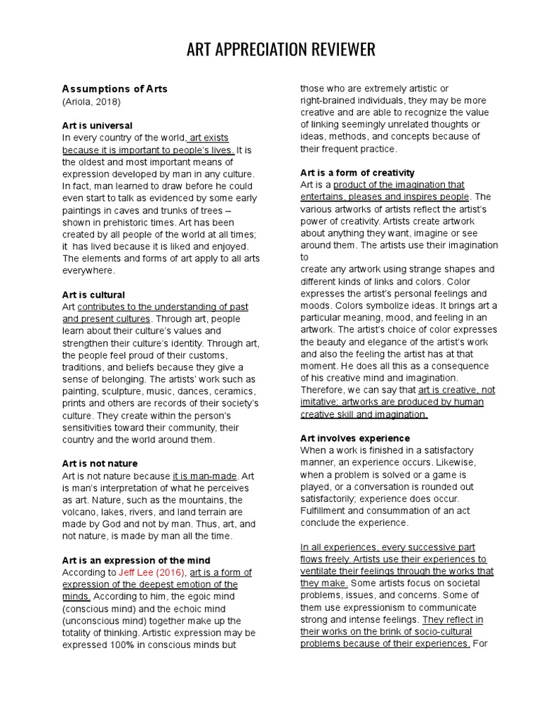 Art Appreciation Reviewer | PDF | Experience | Mind