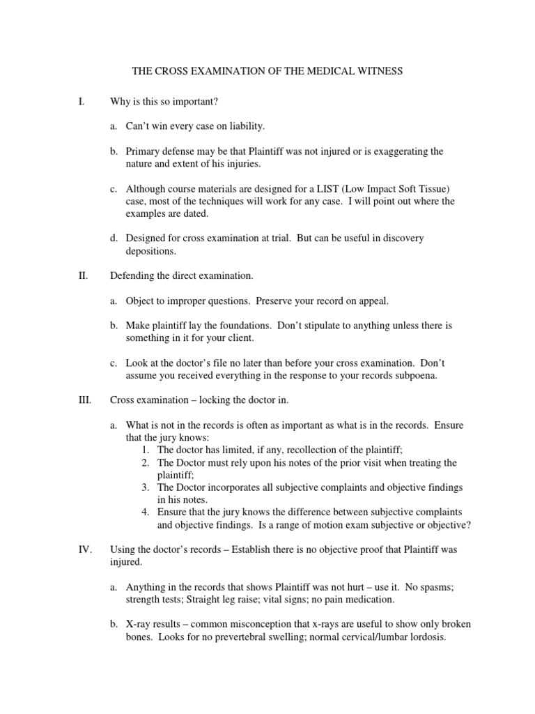 Cross Examination Techniques for Doctors | PDF | Discovery (Law) | Justice