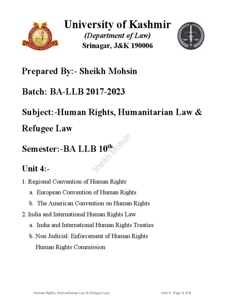 Human Rights - Unit 4 - Sheikh Mohsin | PDF | European Convention On ...