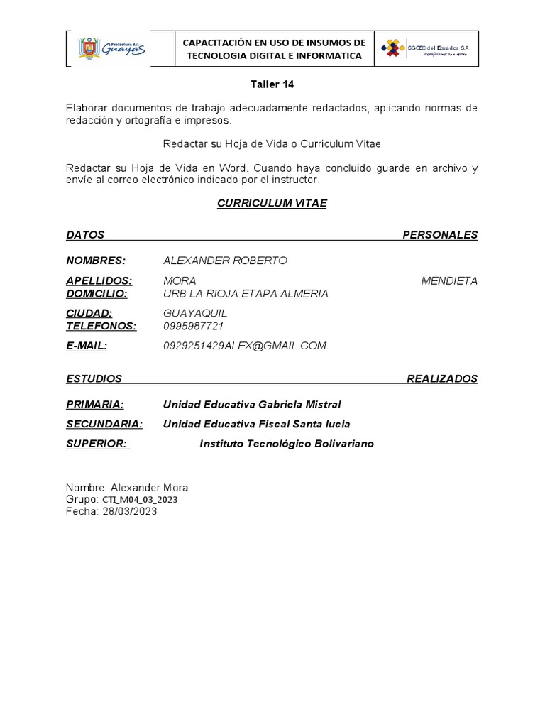 Taller 14 Elaborar Documentos de Trabajo en Word | PDF