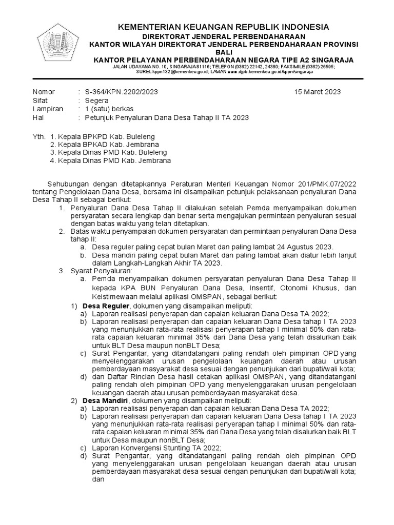 Juknis Dana Desa 2023 - Tahap II | PDF