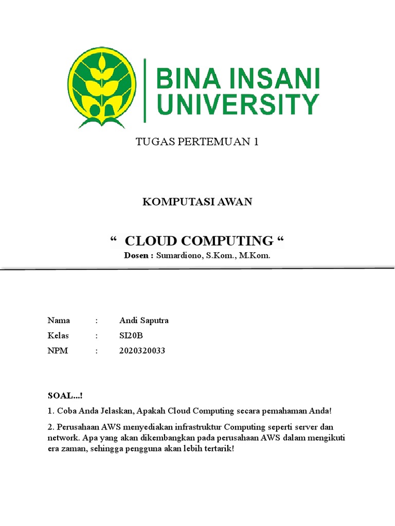 " Cloud Computing ": Tugas Pertemuan 1 | PDF
