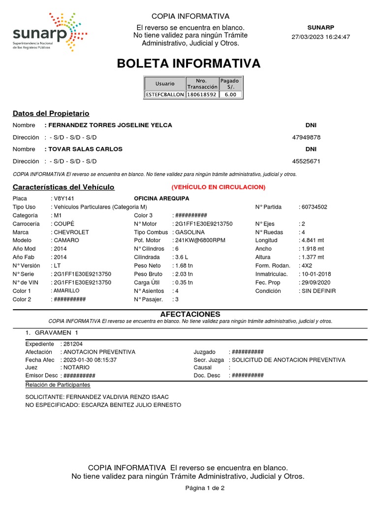 Boleta Informativa | PDF | Vehículos terrestres | Introducciones de ...