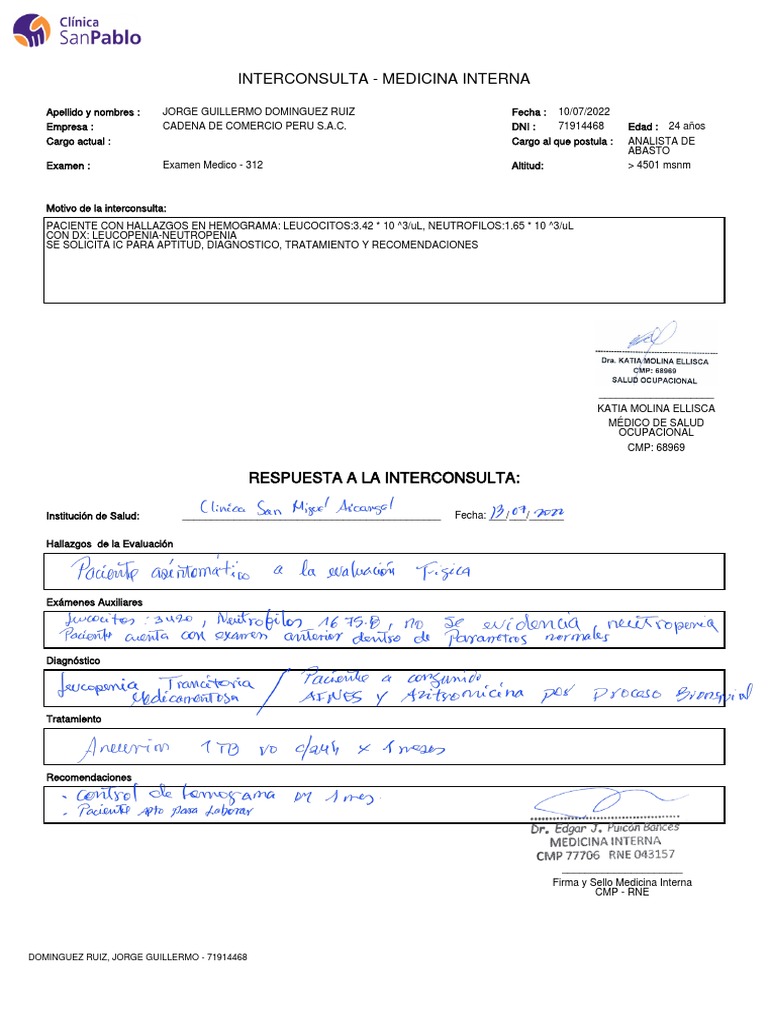 Interconsulta Medicina Interna: Caso Clínico | PDF | Salud y bienestar