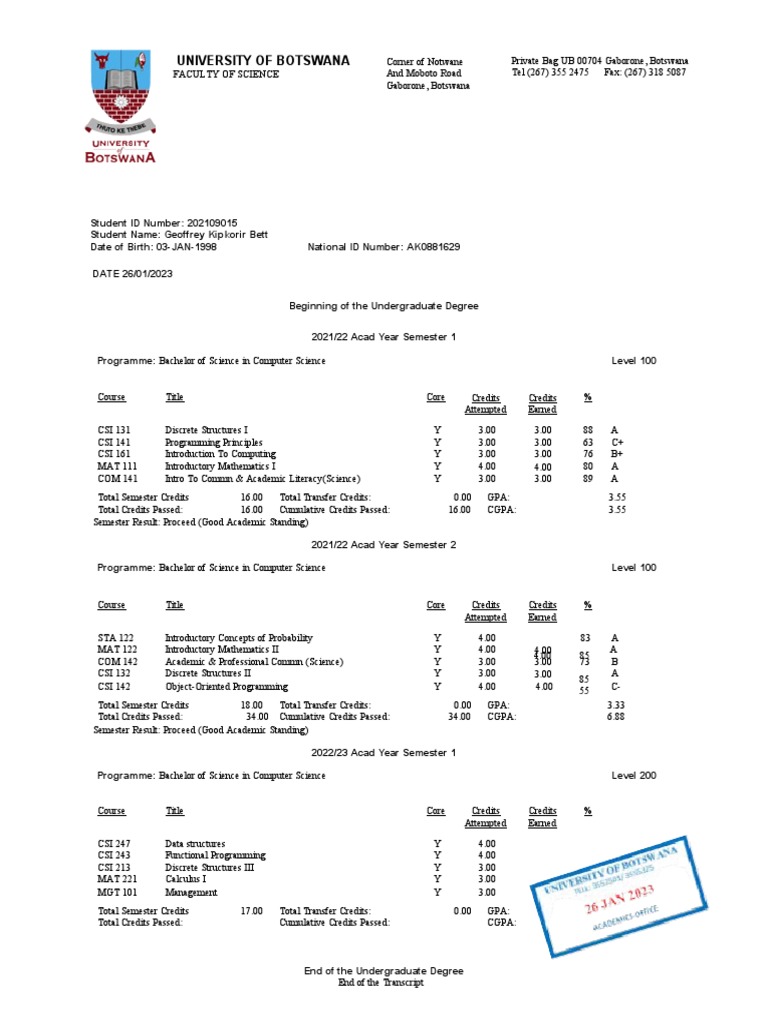 University of Botswana | PDF | Bachelor Of Science | Academia