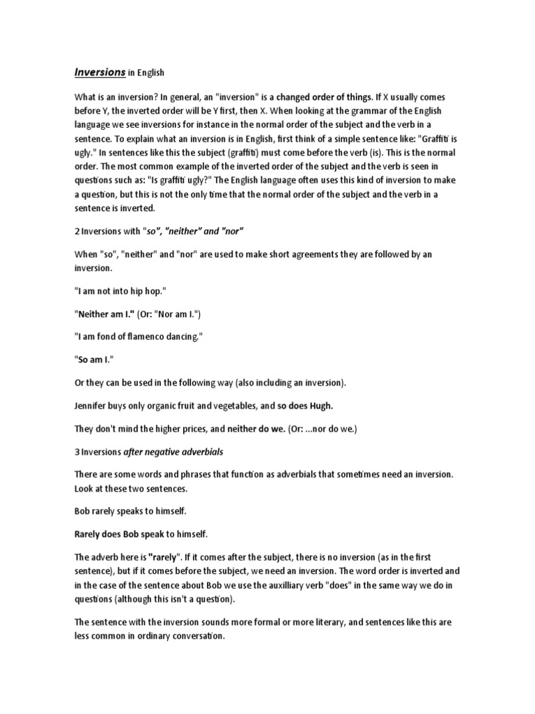 Inversions in English | Download Free PDF | Subject (Grammar) | Verb