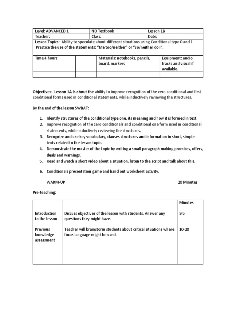 Lesson 1 B Conditional Type 0 and Conditional Type 1 | Download Free PDF | Human Communication ...