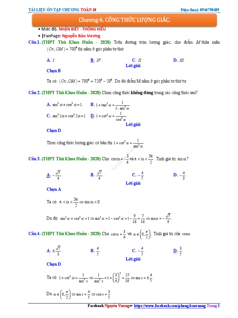 0D6-Công TH C Lư NG Giác - M C 1-2-Đáp Án-P1 | PDF