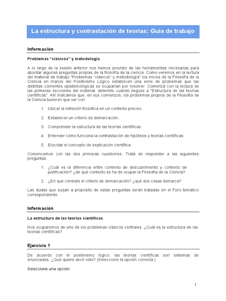 Contrastación de Hipótesis, Guia de Trabajo | PDF | Teoría | Hipótesis