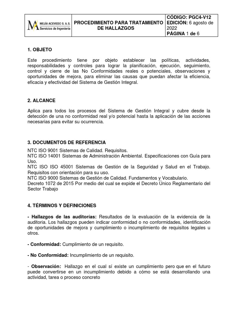 PGC4 Procedimiento para tratamiento de hallazgos | PDF