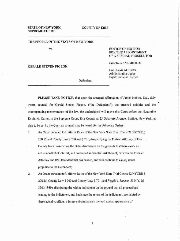 Steve Pigeon Case: Motion For Special Prosecutor | PDF