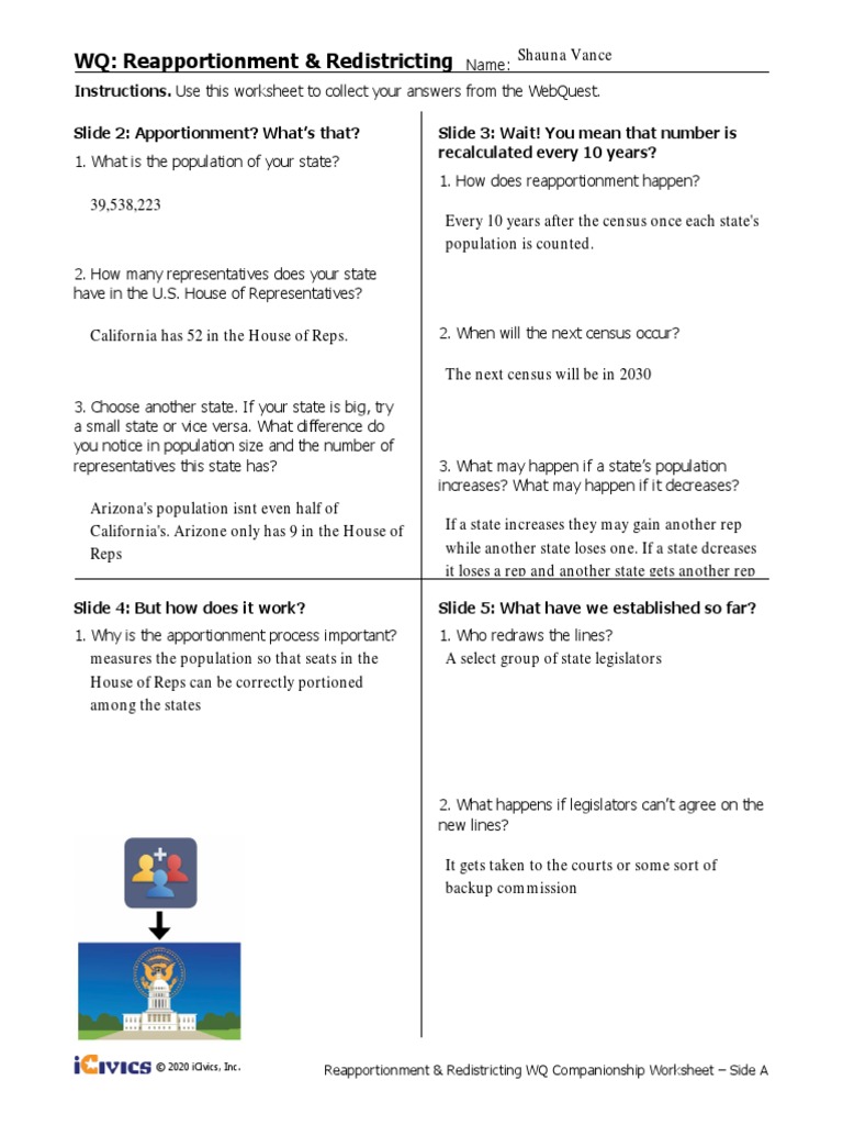 Reapportionment WebQuest Companion Worksheet Fillable | PDF ...