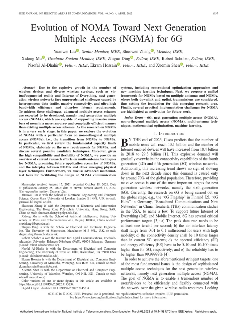 Evolution of NOMA Toward Next Generation Multiple Access NGMA For 6G | PDF | Mimo | Channel ...