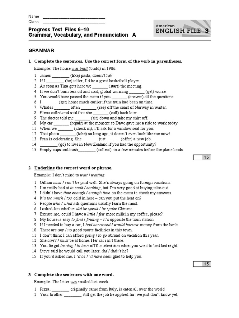 Progress Test: Grammar & Vocabulary A | PDF | Language Arts & Discipline