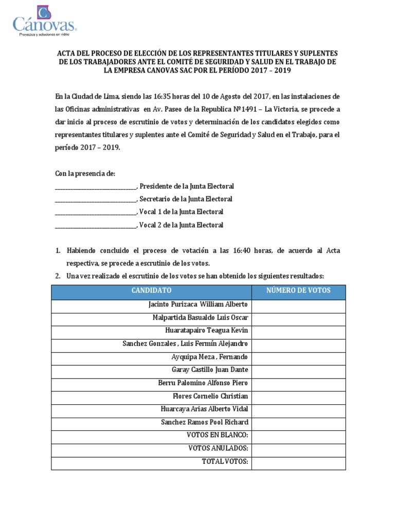 Acta Proceso Eleccion Del CSST - Oficina La Victoria | PDF | Gobierno ...
