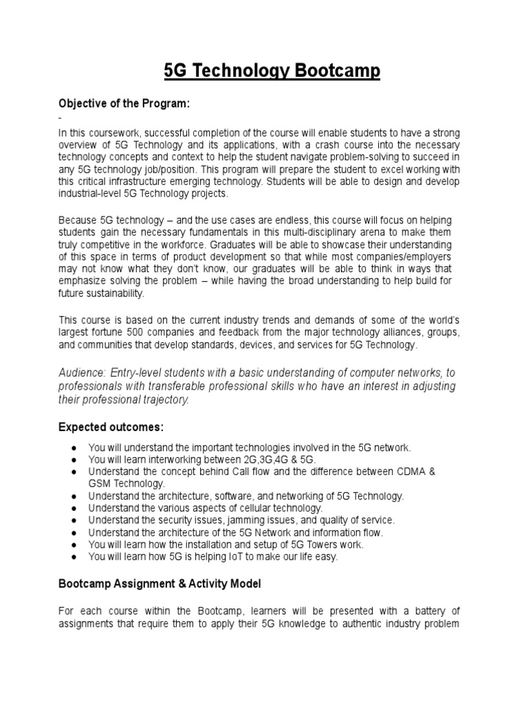 5G Bootcamp Syllabus 3.0 - APPROVED 10 - 12 - 22-1 | Download Free PDF | Computer Network | 4 G