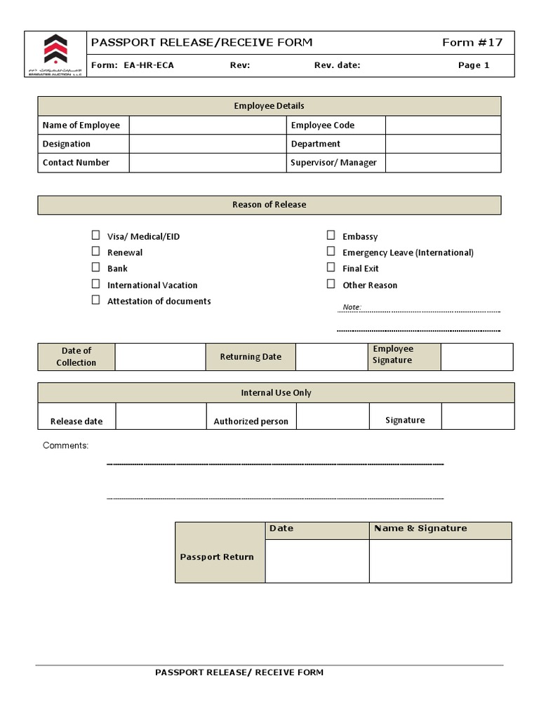 Passport Release Form | PDF