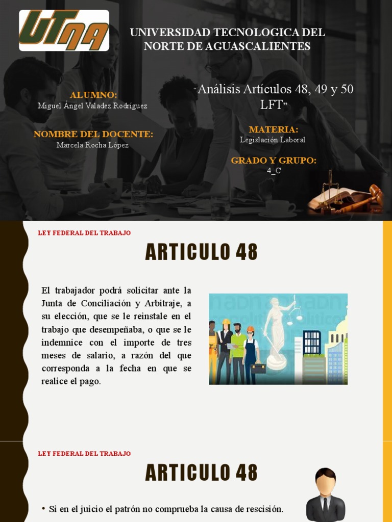 Presentación Analisis Articulo 48, 49 y 50 - LFT | PDF | Daños y ...