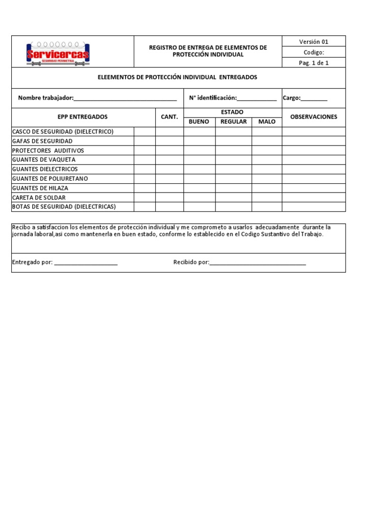 Formato Entrega de Epp | PDF