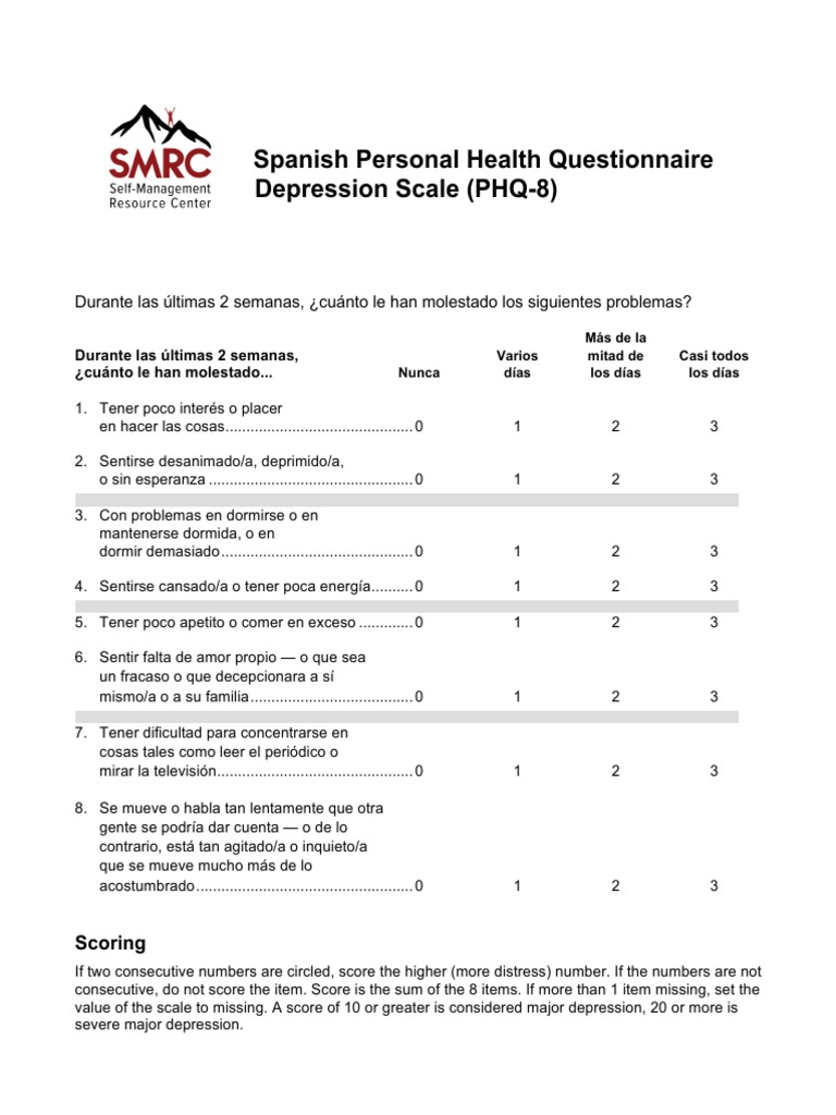 Spanish Personal Health Questionnaire Depression Scale (PHQ-8) | PDF